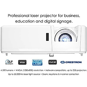 Optoma ZW403 WXGA Professional Laser Projector | DuraCore Laser Light Source Up To 30,000 Hours | Crestron Compatible | 4K HDR Input | High Bright 4500 lumens | 2 Year Warranty, White