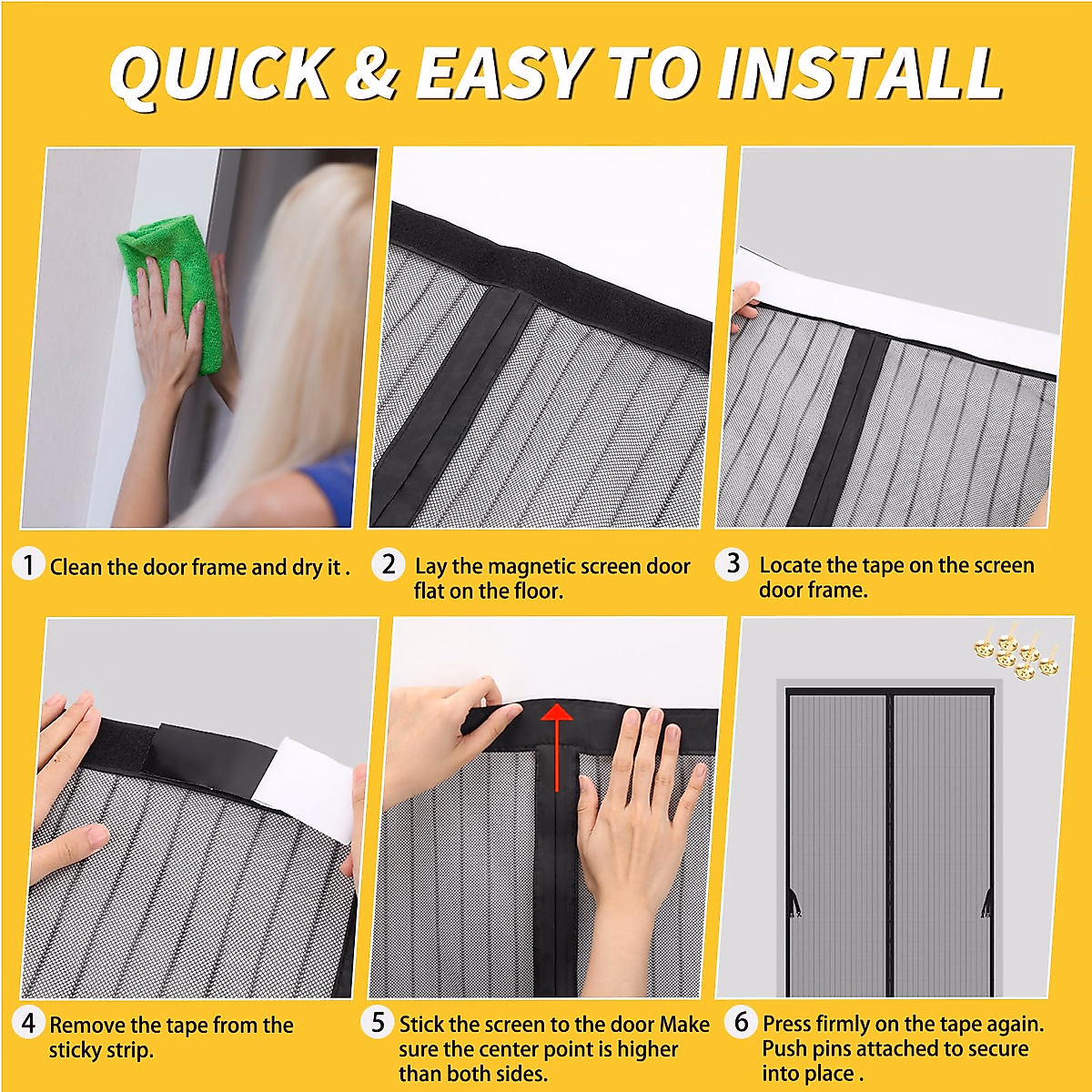 Magnetic Screen Door - Fit for Door Size:36 x 82 Inch, Screen Itself Size:38"x83", Hands Free Mesh Partition,Heavy Duty Curtain Keeps Bugs Out, Frame Hook & Loop, Pet and Kid Friendly