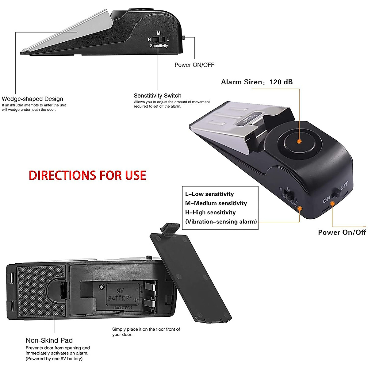 TOWODE Upgraded Door Stop Alarm 3-Pack, Door Stoppers Security Alarm with 120 dB - Great Gift for Traveling Hotel Home Apartment Door Stopper Security Tools