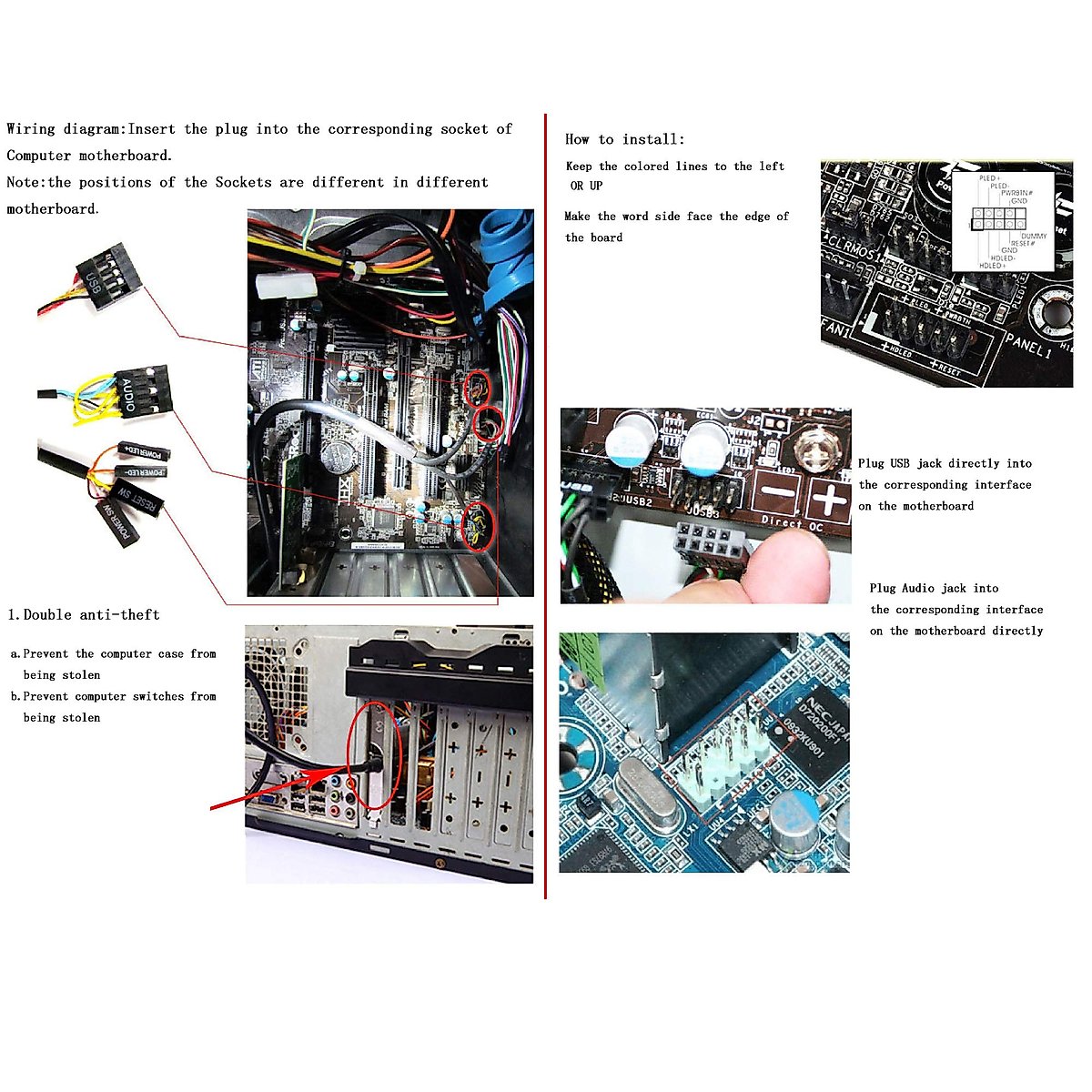 Desktop Computer Case Switch,Reset HDD Button Switch with Dual USB Ports,Power Button,Audio Ports for Desktop PC Case