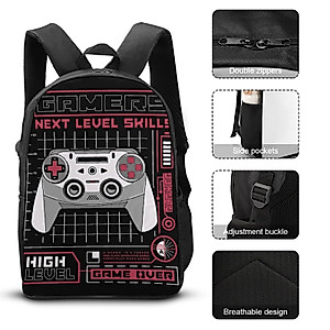 NAWFIVE Joystick Player Backpack with Lunch Box And Pencil Case Set Gamepad Controller Travel Daypack Bookbag for Men Women Laptop Backpack 3pcs
