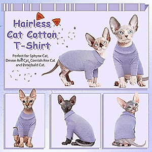 DENTRUN Sphynx Hairless Cats Shirt Pullover Kitten T-Shirts, Breathable Cat Wear Turtleneck Sweater Adorable Cat's Clothes Vest Pajamas Jumpsuit