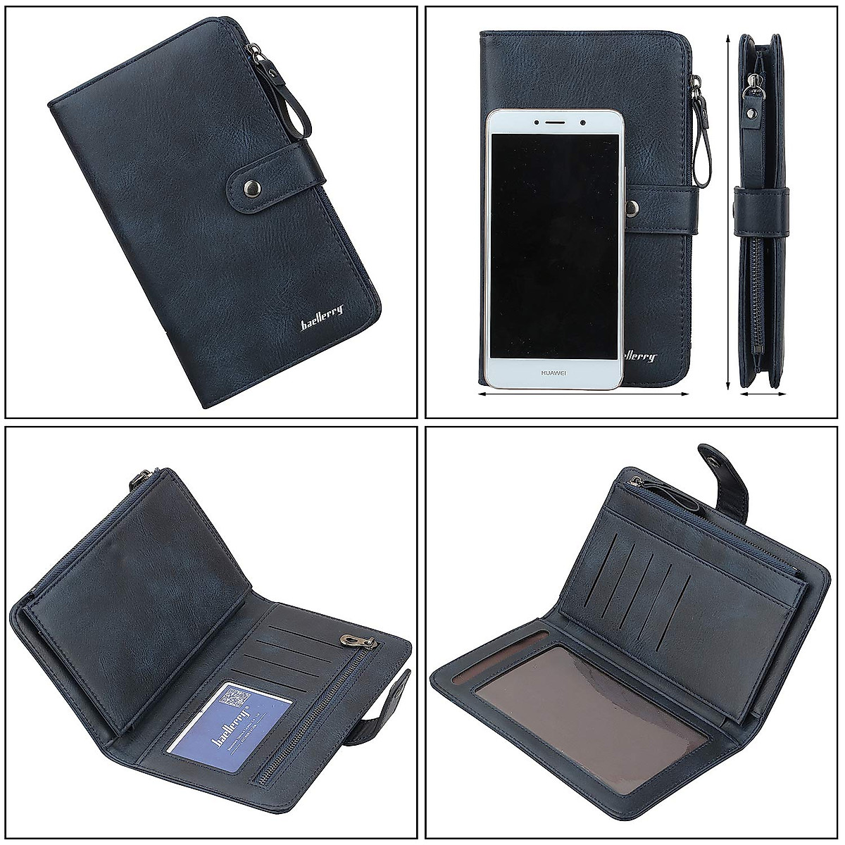 Wristlet Wallets for Men & Women, Leather Clutch Wallet with Card Slots Business Long phone Purse Multi Card Organizer (C224 Navy Blue)