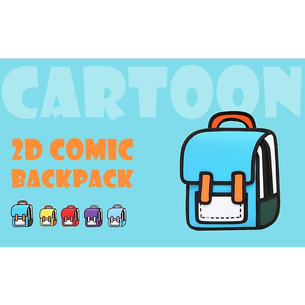 Yinilomo 3D Jump Style Kawaii Backpack Sketch Cute Cartoon 2D Drawing from Comic Paper Anime Bookbag School Supplies Fun Daypack (Blue)