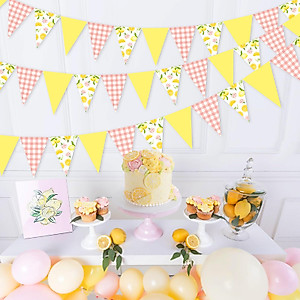 Lemon Party Decorations - 3PCS Lemon Bunting Banners, Pink and Yellow Lemon Triangle Banner Garland for Lemonade Wedding Engagement Bridal Shower Bachelorette Baby Shower Birthday Party Decor