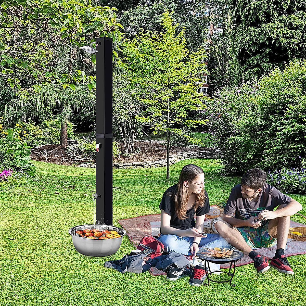 AMGYM Outdoor Solar Shower 11 Gallon Solar Heated Outdoor Shower with Rain Shower & Foot Shower for Outdoor Backyard Garden Pool Beach