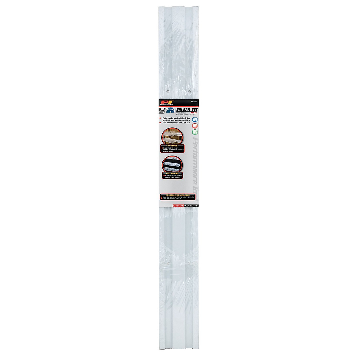 Performance Tool W5169 32-inch Rail Set for Dual Angel Tilt Parts Bins (2 pack), White