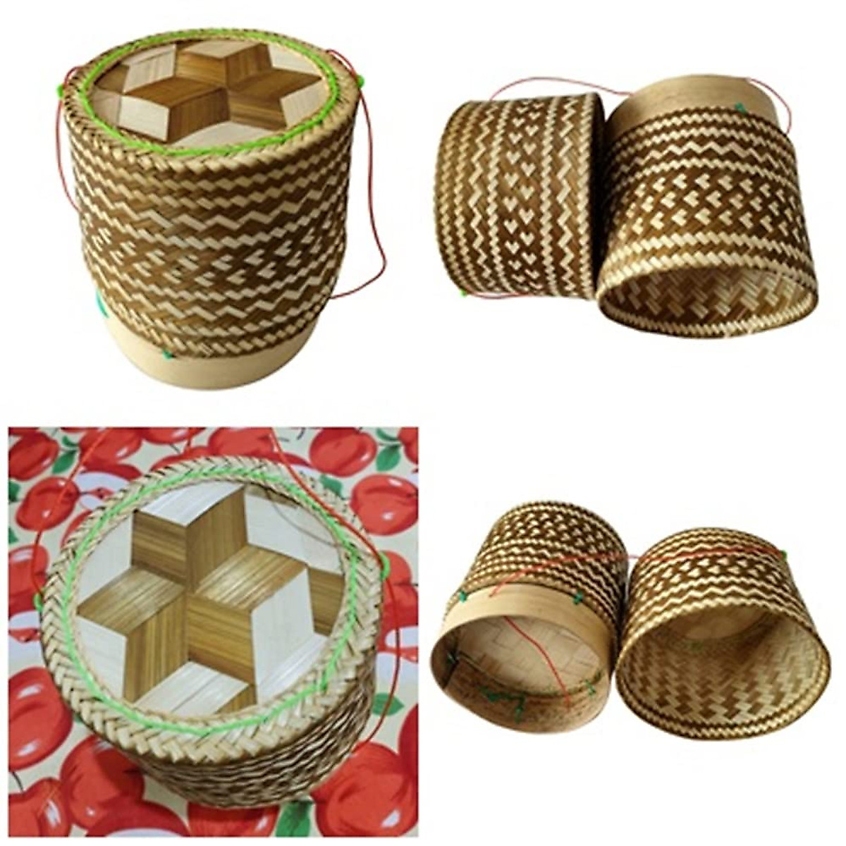 Heavens Tvcz Bamboo Serving Baskets Sticky Rice Handmade Kratip Thai Laos Traditional Wickerwork Based Travel Picnic Keep Sticky Rice Warm