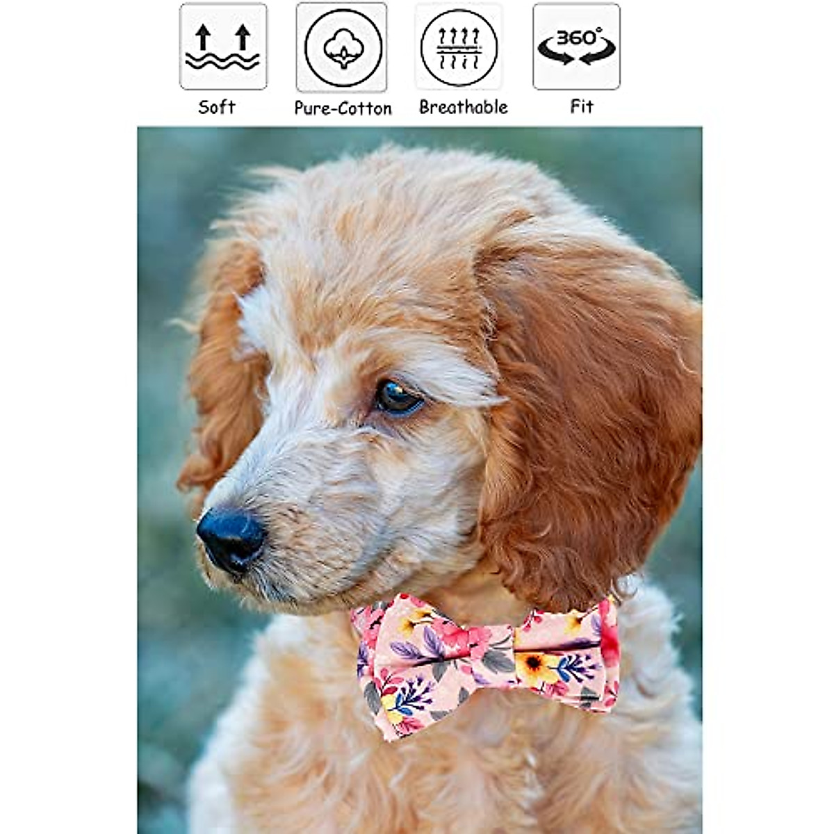 Bow Tie Dog Collar for Small Medium Large Dogs, Comfy Puppy Collars, Adjustable Pure Cotton Dog Collars for Girl and Boy Dog, Pink Dog Collar, Collar para Perros. (S, Pink)