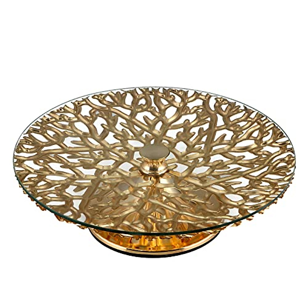 MDLUU Glass Cake Stand 11.6 inch, Cake Platter Pedestal, Dessert Server Display for Wedding, Party, Birthday(Metal Branches Pattern)