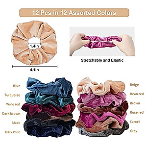 12 Pcs Big Hair Scrunchies Velvet Elastic Hair Bands Scrunchy, Large Hair Scrunchies for Women's Hair, Hair Ties Scrunchie Accessories Valentine's Day Christmas Gifts for Women Teenage Girls
