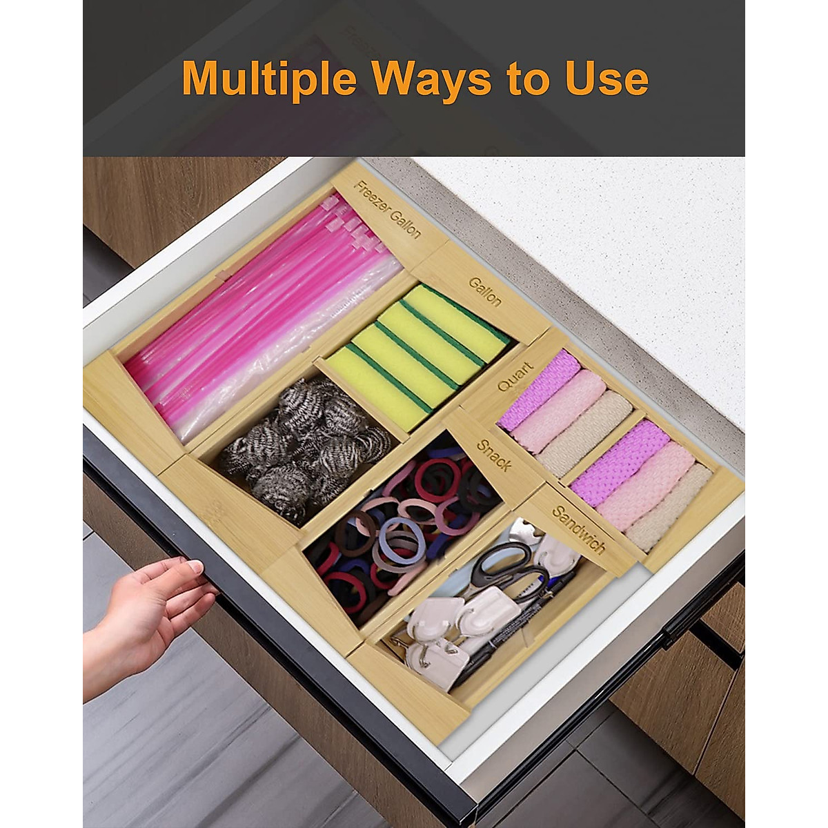 Ziplock Bag Storage Organizer, Kitchen Bag Organizer Container, Desk organizer and storage, Jewelry Drawer Organizer for Bedroom Bathroom