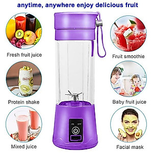 Portable Blender Smoothies Personal Blender Mini Shakes Juicer 380 ml Cup USB Rechargeable (Purple)