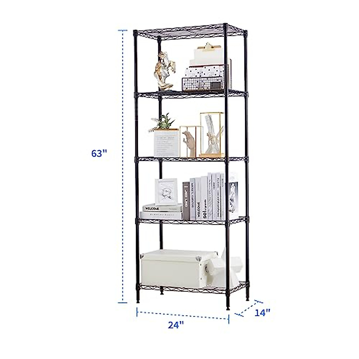 MZG Steel Heavy Duty 5-Tier Utility Shelving Unit Steel Organizer Wire Rack for Home,Kitchen,Office (24-in W x 14-in D x 63-in H)