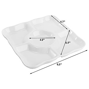 Okllen 3 Pack Porcelain Divided Serving Tray, White Appetizer Tray Platter for Chips and Dip, 5 Compartments Decorative Fruit Veggie Tray Candy Snacks Dishes, Square, 9.5" L x 9.5" W x 1" H