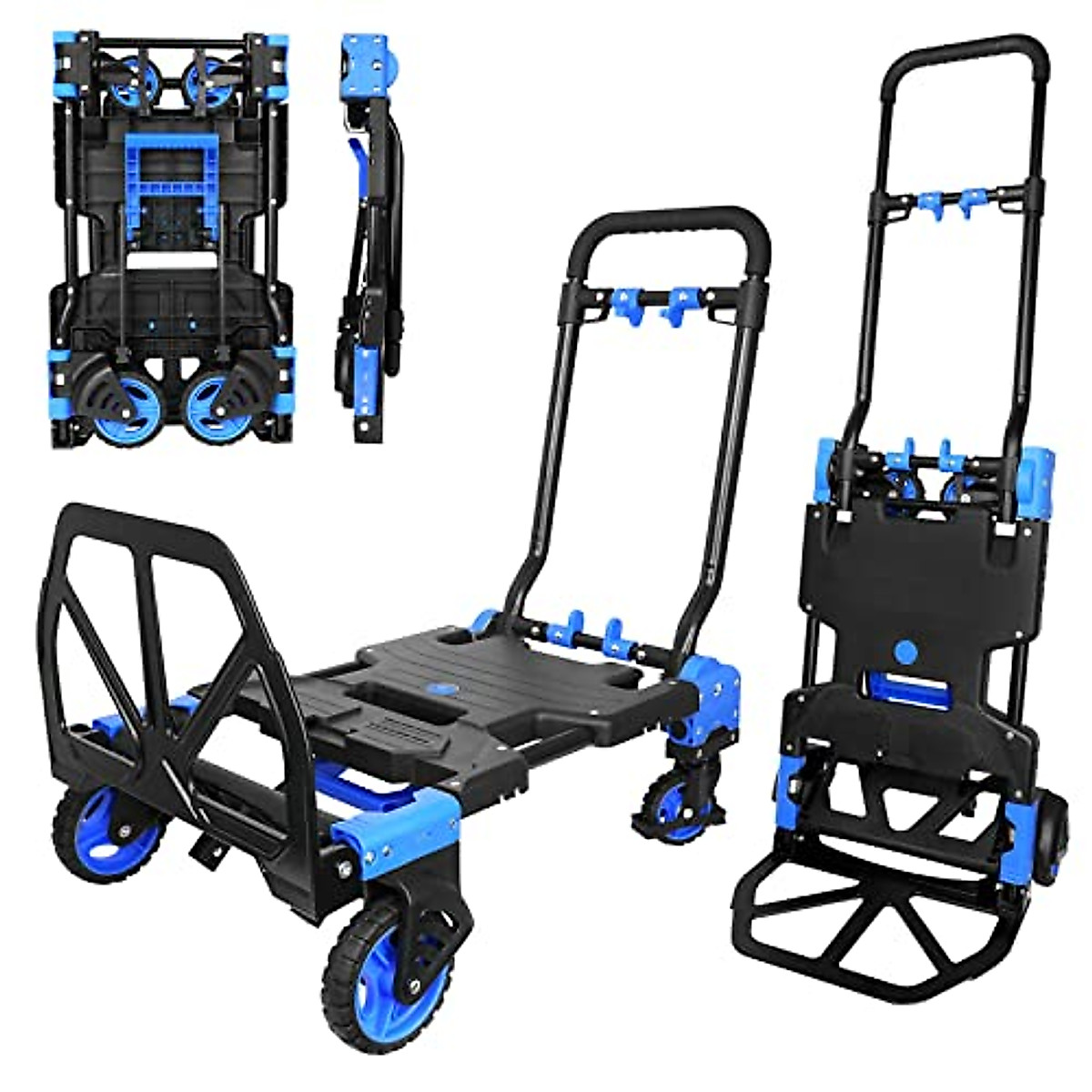 Hand Trucks Heavy Duty Foldable 400LB Load Carrying,Convertible Hand Cart with Retractable Handle,Collapsible Hand Truck with 4 Rubber Wheels, for Luggage/Travel/Personal/Mobile/Office Use.