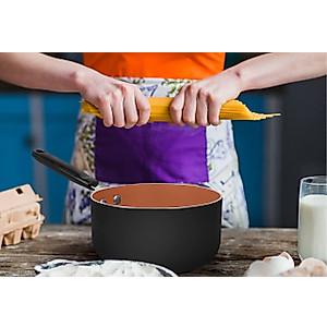 Clover Supply Co. Nonstick Saucepan Set with Lids Pots - Multipurpose Use for Home Kitchen or Restaurant - Glass Lids - 1 Quart and 2 Quart, Copper