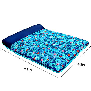 FindUWill Oversized Pool Floats Raft, 1-2 Person, 72'' X 60'' Giant Fabric-Covered Pool Floats Adult Size, Inflatable Floating Mat with Headrest Ultra-Comfort Summer Pool Lounger Floatie