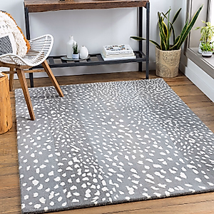 Antelope Cheetah Charcoal,Neutral,Grey,Ivory Animal Contemporary Handmade 100% Woolen Area Rugs & Carpets (Grey, 5 x 8 FT)