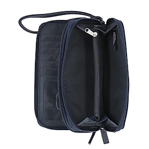 Nautica On The Double Zip Around Vegan Leather Womens RFID Clutch Wallet With Wristlet Strap (Indigo)