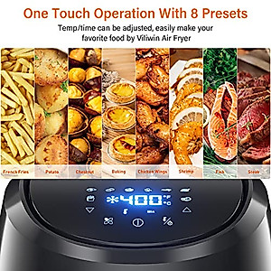 VILIWIN Air Fryer 4.5 QT 8 Preset Menus AirFryer with Auto Shut Off 30 Minute Timer Adjustable and Air Fryer Paper Liners 50PCS Disposable Square Parchment Liner 6.3 inch for 4-6 QT Air Fryers