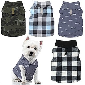 4 Pieces Winter Fabric Dog Sweater with Leash Ring Soft Fleece Vest Dog Clothes Plaid Camouflage Warm Puppy Dog Jacket Pullover Clothes for Small Boy Dogs Cat Puppy Chihuahua (S)