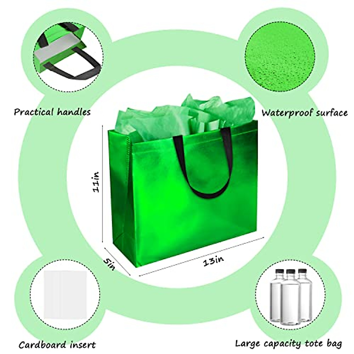 BLEWINDZ 18Pcs Large Gift Bags with Tissues for Presents - 13'' Reusable Non-Woven Gift Goodie Bags with Metallic Shiny - Party Favor Bags Tote Bags for Wedding, Birthday, Christmas