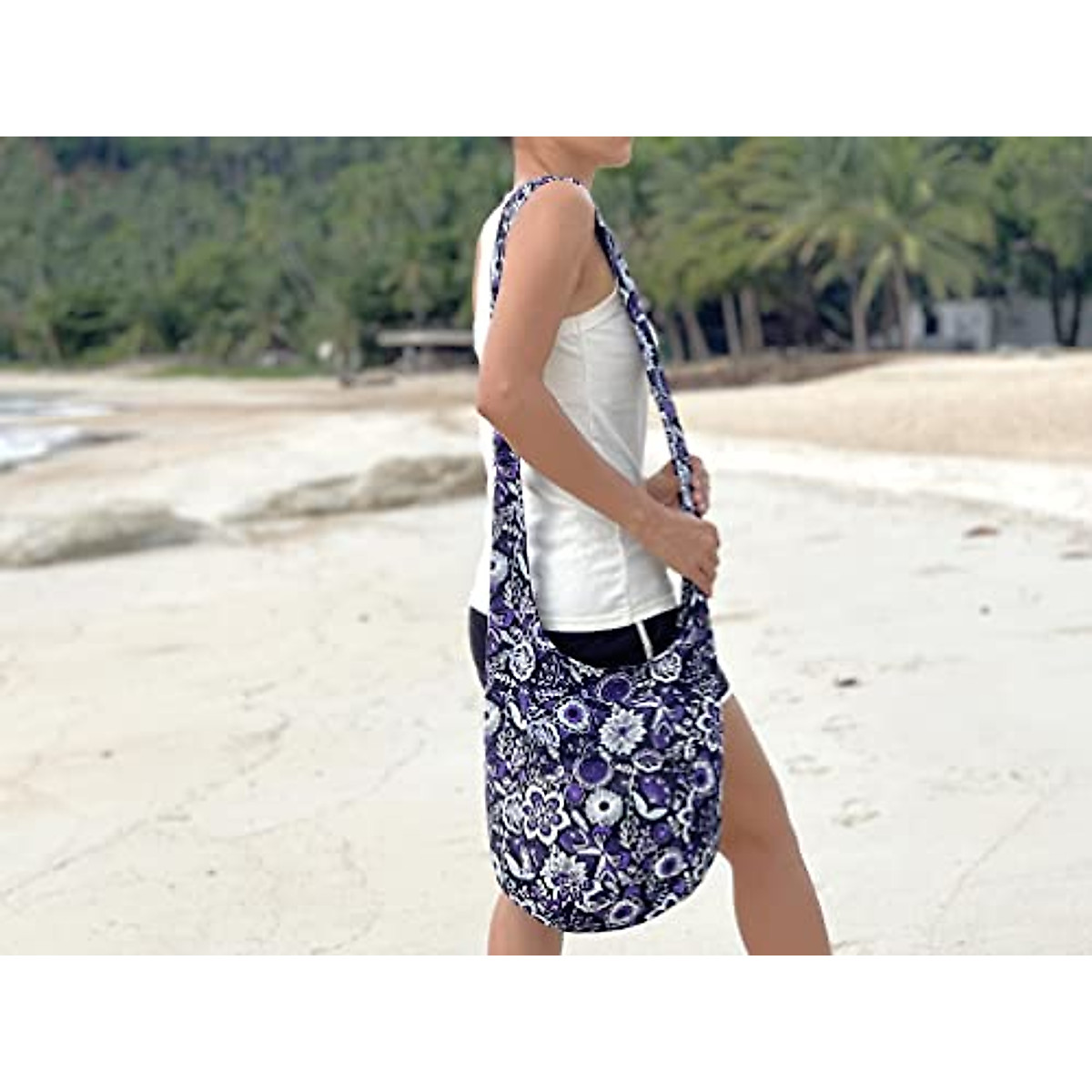 Fully Lined Butterfly Boho Crossbody Purse - Handmade Hippie Hobo Sling Shoulder Bag - Medium (Purple Passion)