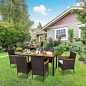VINGLI 7 Pieces Patio Dining Set, Acacia Wood Patio Furniture Outdoor Dining Set for 6 Patio Dining Table for Garden and Yard