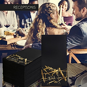 Black and Gold Napkins for Wedding Reception, Soft and Absorbent Fancy Paper Napkins for Party 50-Pack, Disposable Dinner Napkins, Thank You Napkins, 3-Ply Fold, 12" x 17", Thick 55gsm
