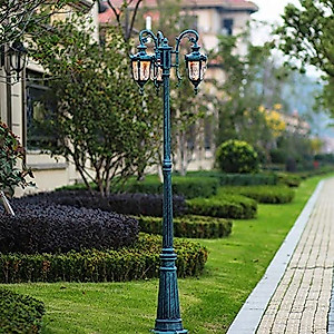 MODEBHD 205cm 3-Head Outdoor Waterproof Table Lamp Post Light Column Lamp European Fence Door Villa Glass Aluminum Lantern E27 Decoration Street Light Landscape High Pole Floor Lamps