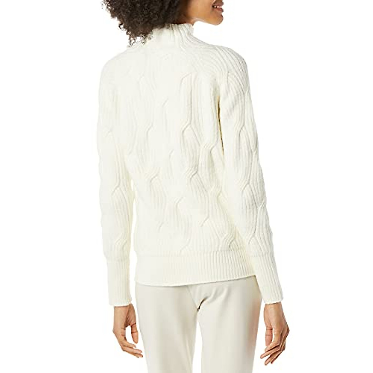 Amazon Essentials Women's Soft Touch Funnel Neck Cable Sweater, Ivory, Large