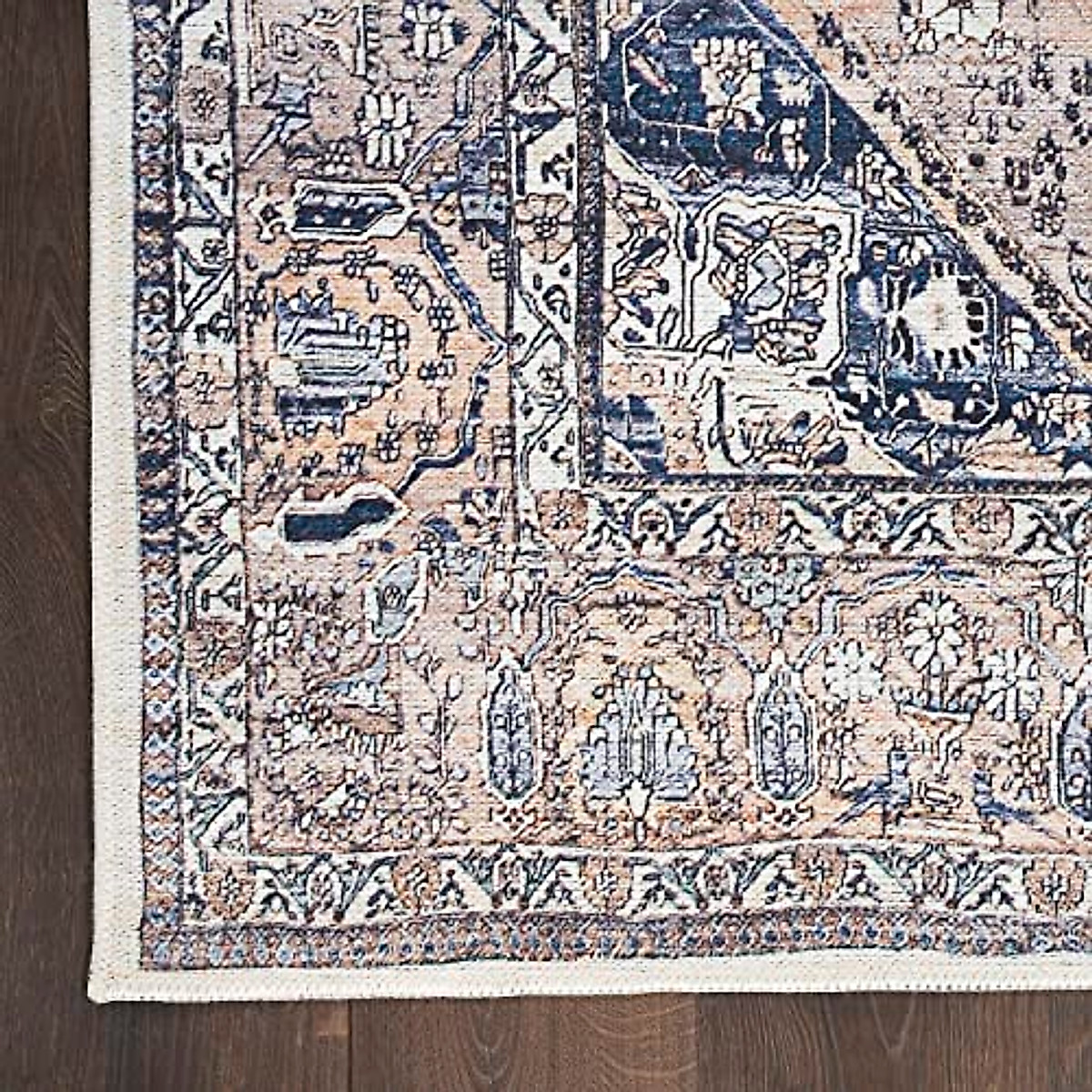 Nourison Brilliance Machine Washable Traditional Vintage Ivory Blue 2' x 4' Area-Rug-Easy-clean, Non Shedding, Bed Room, Living Room, Dining Room, Kitchen (2x4)