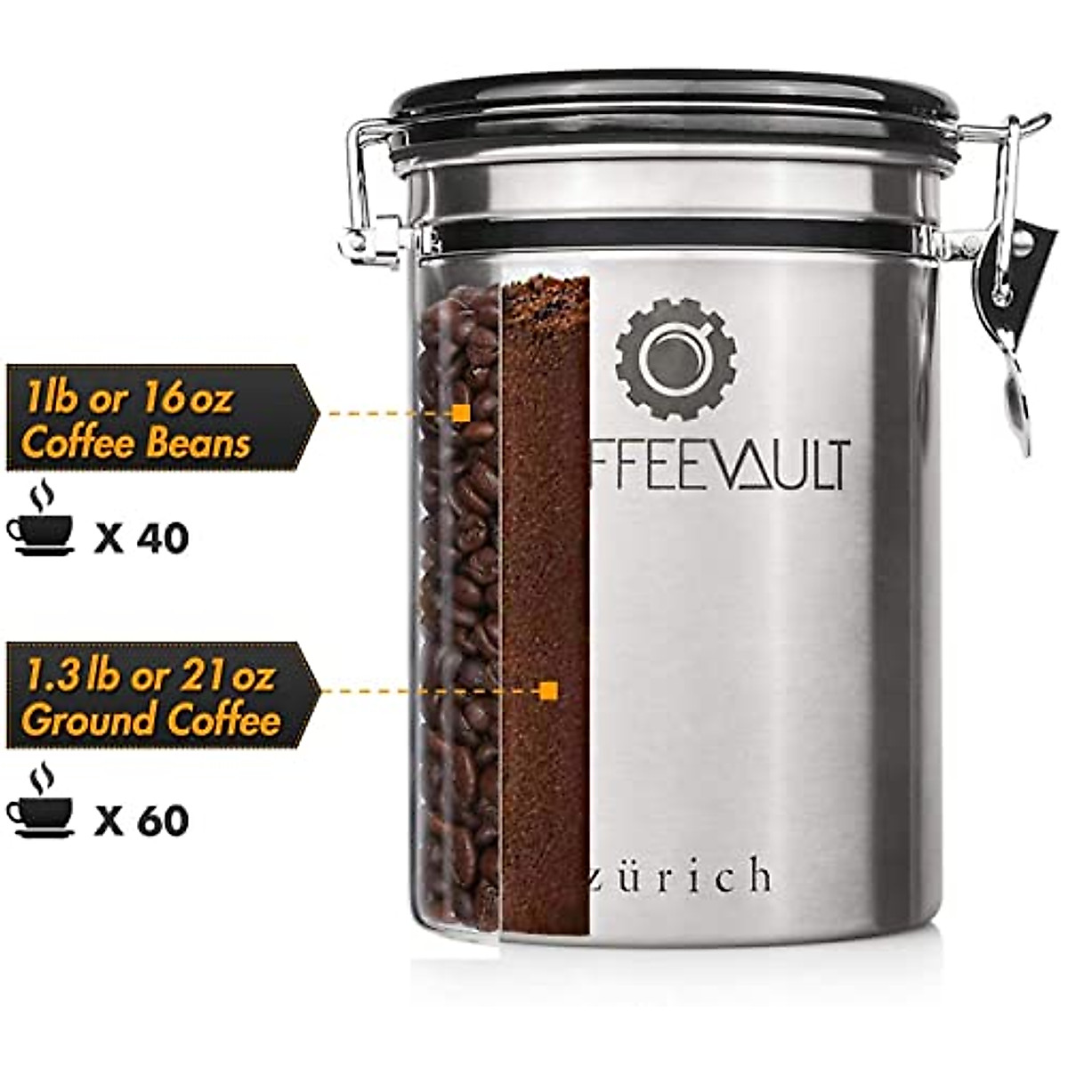 Coffee Canister for Ground Coffee with Scoop, 22oz CoffeeVault Coffee Container for Ground Coffee and Coffee Bean Storage, Coffee Storage Airtight Canister with CO2 Valve to Keep Coffee Fresh