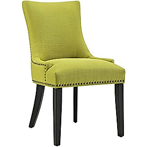 Modway Marquis Modern Elegant Upholstered Fabric Parsons Dining Side Chair with Nailhead Trim and Wood Legs, Set of 2, Wheatgrass