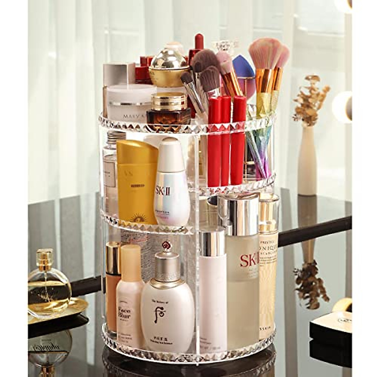 COMODID Makeup Organizer, 360 Degree Rotating Adjustable Cosmetic Storage Display Case with 8 Layers Large Capacity, Crystal Clear