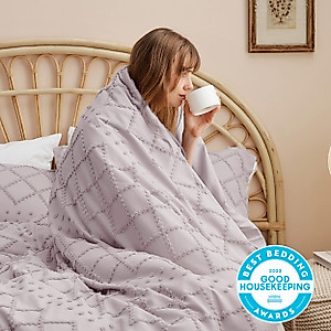 Bedsure Duvet Cover King Size , Boho Bedding Set for All Seasons, 3 Pieces Embroidery Shabby Chic Home Bedding Duvet Cover Set (Dusty Pink, 104x90)