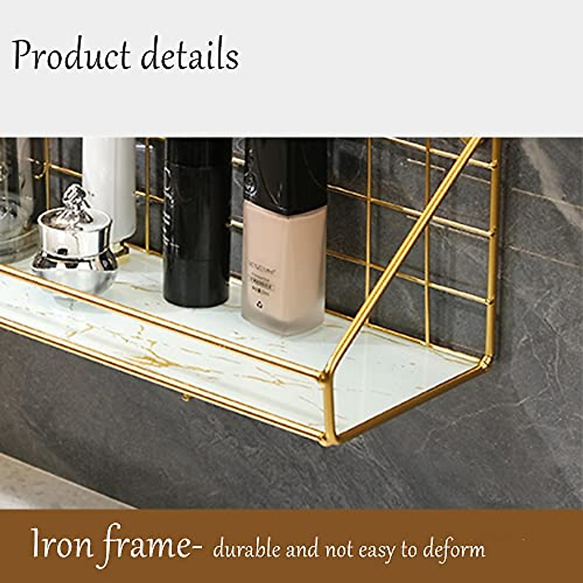 Shower Bathroom Caddy Gold Rust Proof No Drill Bottle Holder Adhesive Basket Organizer Wall Mount for College Gold white