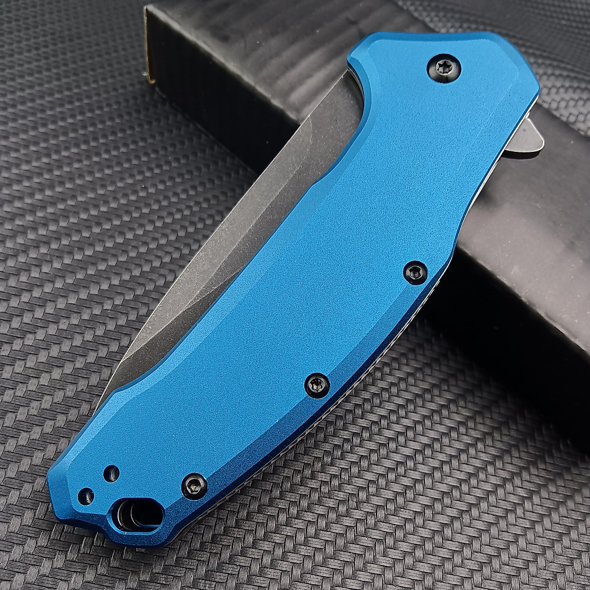 Blue Pocket Knife，3.15" 9Cr13Mov Steel Blade and T6 Aluminium Handle，SpeedSafe Assisted Flipper Folding Knife with Reversible Pocketclip，EDC Liner Lock Knife for Hunting