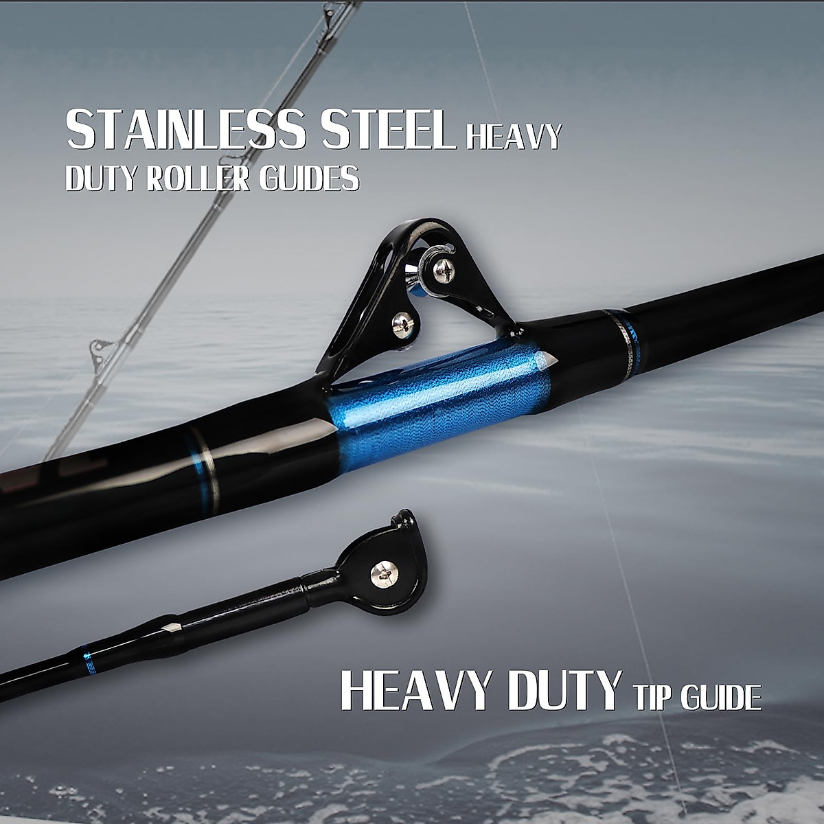 Fiblink Fishing Trolling Rod 1 Piece Saltwater Offshore Heavy Roller Rod Big Name Conventional Boat Camo Fishing Pole (6'6",30-50lb/50-80lb/80-120lb) (Straight Butt, 6'6" 80-120lbs)