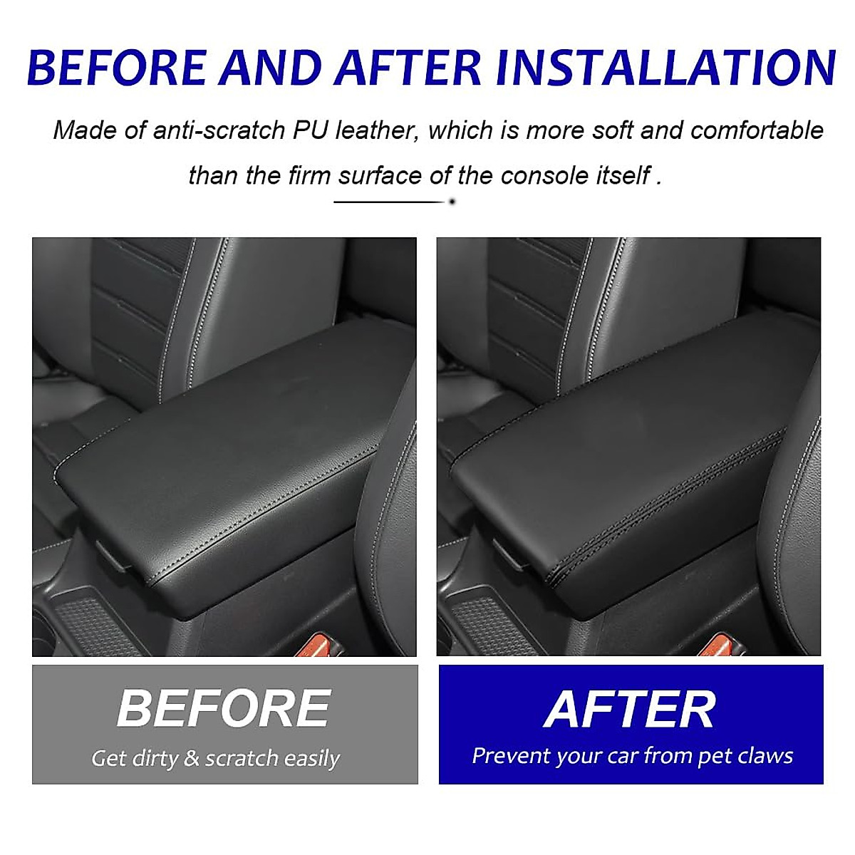 DEYTOP Console Cover for Honda CRV 2024 2023 Armrest Cover for CR-V Accessories Anti-Scratch Leather Armrest Pad Protector (Black with Black Stitches)