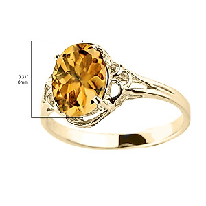 Modern Contemporary Rings 14k Yellow Gold November Birthstone Genuine Oval Citrine Gemstone Solitaire Ring - Size 6-3/4