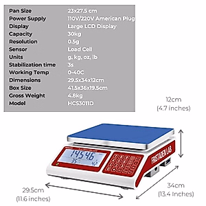 30kg American Fristaden Lab Industrial Counting Scale, Digital Balance for Counting Parts and Coins, 30kg Capacity/0.5g Accuracy, Measures in US or Metric Units, Electronic Gram Scale, 1-Year Warranty