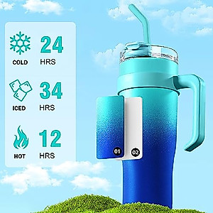 YUTGSMPO 40oz Tumbler with Handle and Straw Lid, Double Walled Stainless Steel Vacuum Insulated Tumblers Water Bottle, Travel Mug Iced Coffee Cup, Cupholder Friendly, Airtight Leak-Proof (Ocean Blue)