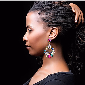 BelleKarat Rhinestone Statement Large Dangle Earrings for Women Sparkly Crystal Colorful Fashion Earrings with Earring Lifters (Multicolor)