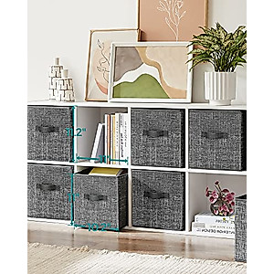 SONGMICS Storage Cubes and Cube Storage Organizer Bundle, 11-Inch Non-Woven Fabric Bins with Double Handles, 6 Cube Closet Organizers and Storage, Black UROB026B01 and ULPC06H