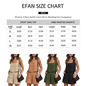 EFAN Women Summer 2 Piece Outfits Linen Matching Sets Two Piece Lounge Shorts Crop Tank Tops 2023 Trendy Beach Clothes Vacation Romper