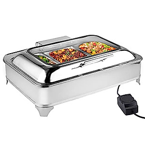 Electric Chafing Dish Buffet Set 3 Pan 9.5 Quart Food Warmer Buffet Servers and Warmers with Covers Warmer for Parties Buffets Adjustable Temperature Stainless Steel Warming Tray Bain Marie Warmer Set