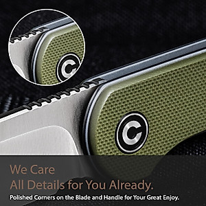 CIVIVI Knives Elementum Folding Pocket Knife 2.96" D2 Satin Blade,G-10 Handles C907E (Green)