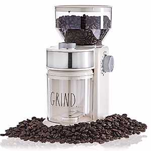 Coffee Grinder, Electric Burr Coffee Grinder, Grinder for Coffee, French Press, Espresso, and Drip Coffee 18 Grinding Settings, Electric Coffee Grinder Labeled "GRIND" in Cream by Rae Dunn